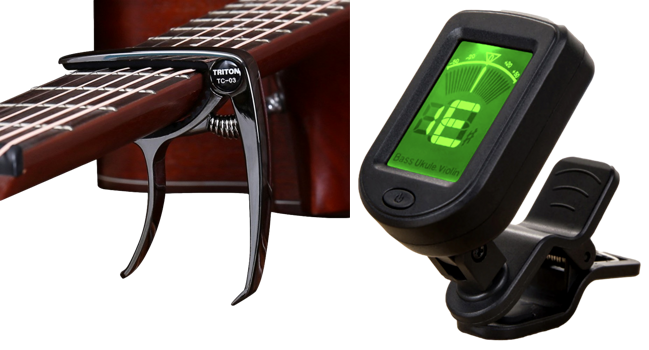 → Guitar Stemmer / Tuner & Clip-on Capo | Gratis Fragt