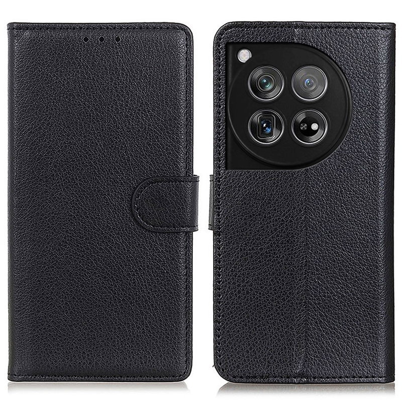 → Classic Flip Cover til OnePlus 12 5G - Sort PU Læder | Gratis Levering