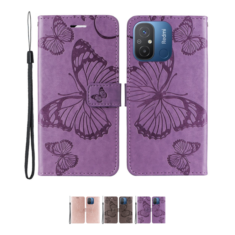 → Butterfly Læder Flip Cover til Xiaomi Redmi 12C 4G | Gratis Levering