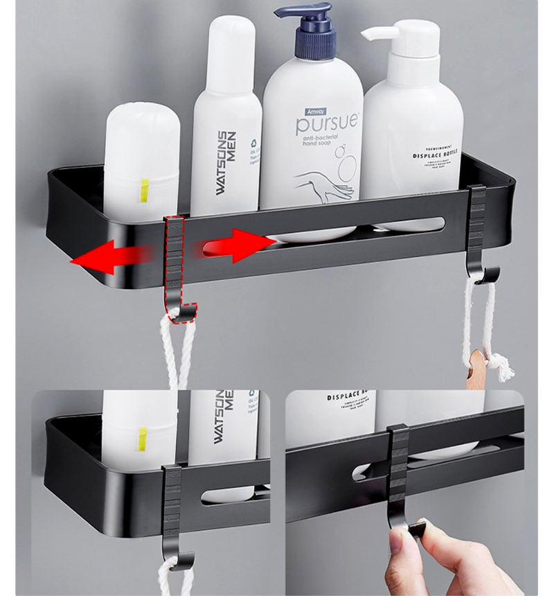 → Sort Shampoo Hylde til Bad | Aluminium | Gratis Fragt